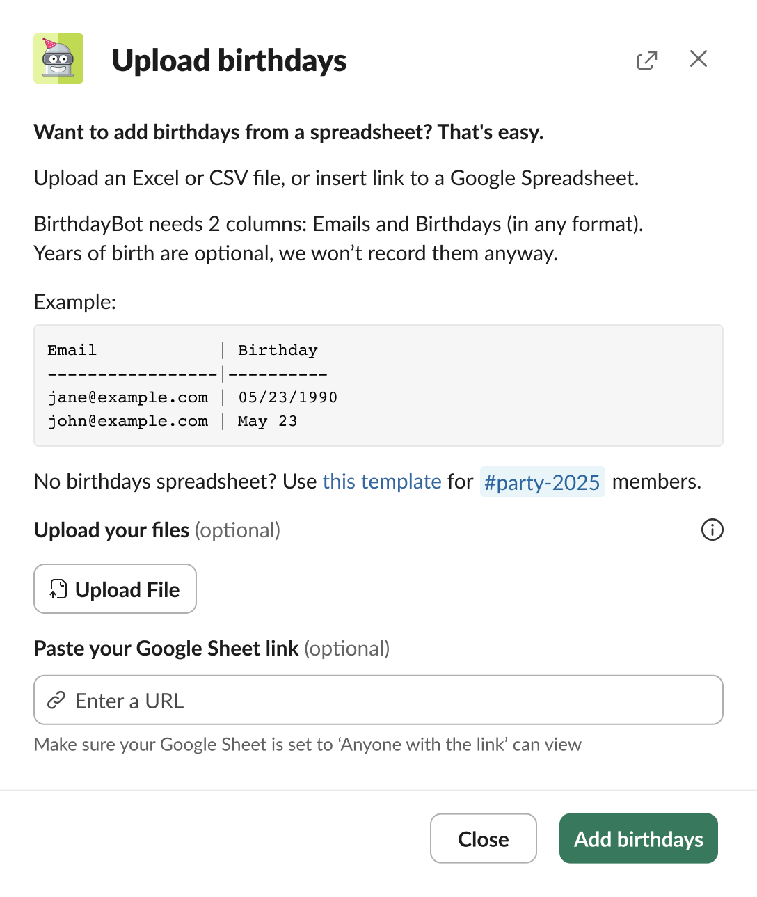 Slack Birthday Bot setup - automated birthday and anniversary cards | BirthdayBot